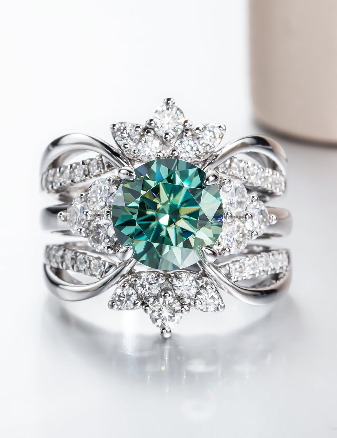 beryl_creation 3 Ctw Round Cut Blue Topaz Wedding Band Ring Set for ...