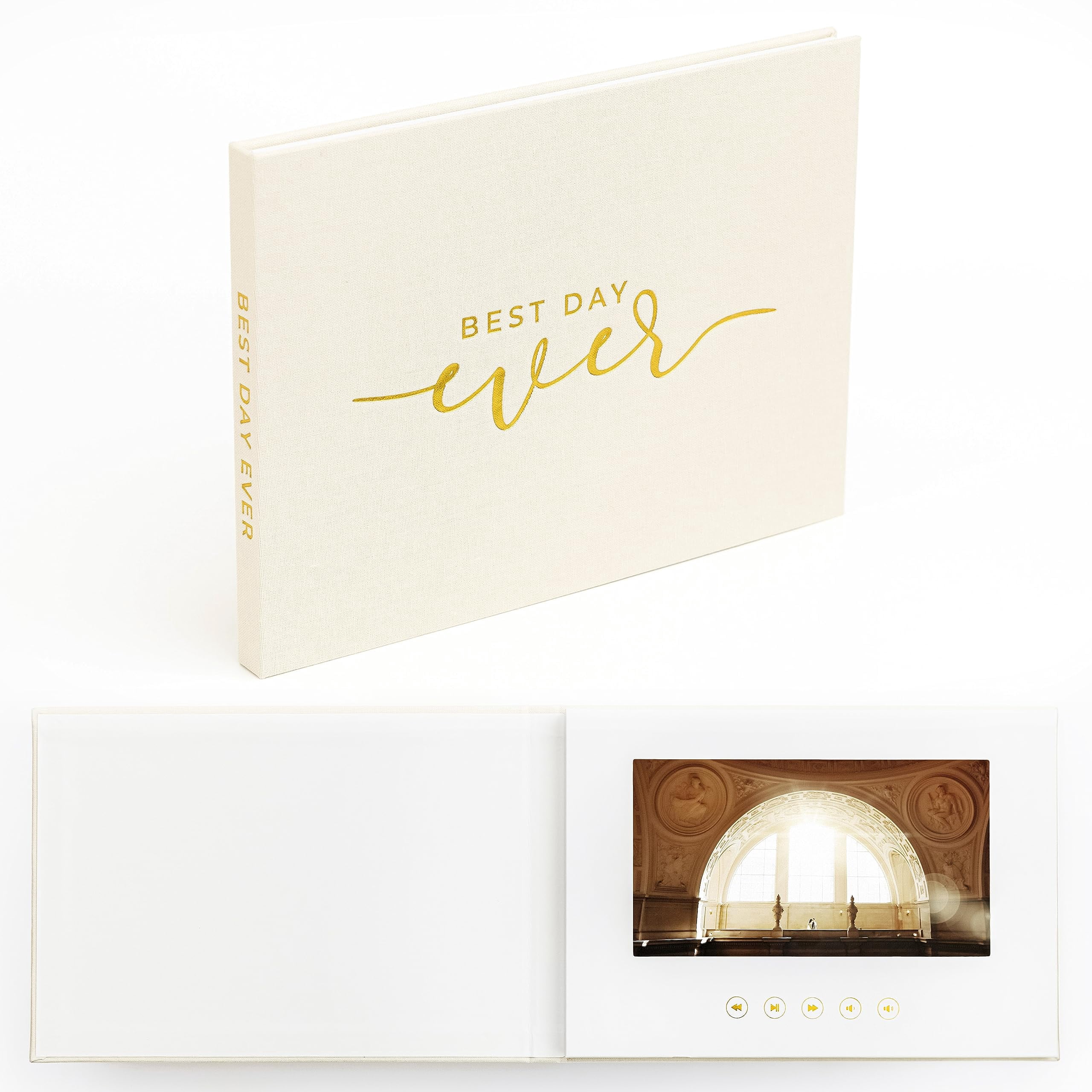 (best Day Ever) | Luxury Linen Bound Wedding Video Book Foil Stamped ...