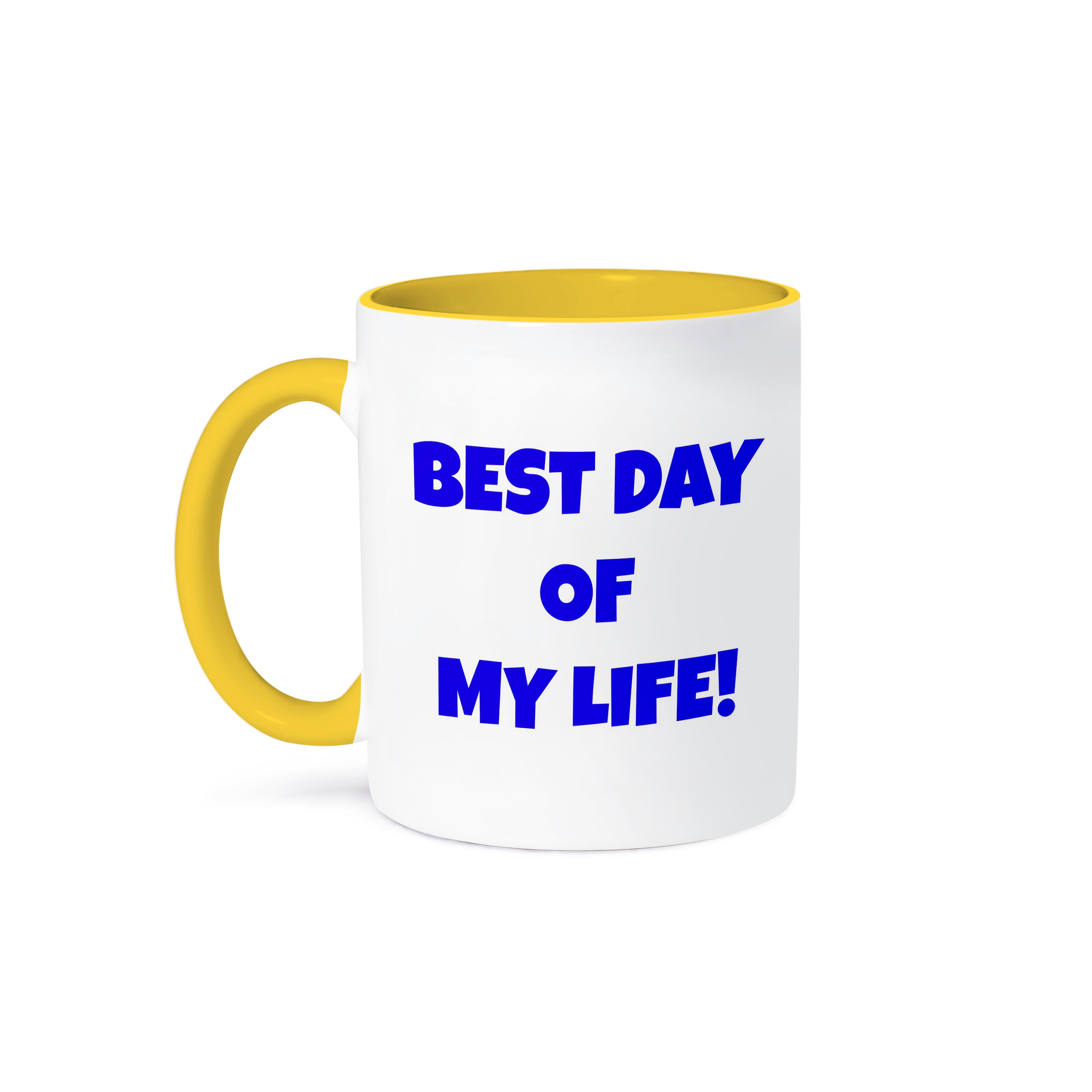 3dRose, best day of my life, blue letters on white background, 15oz Two ...