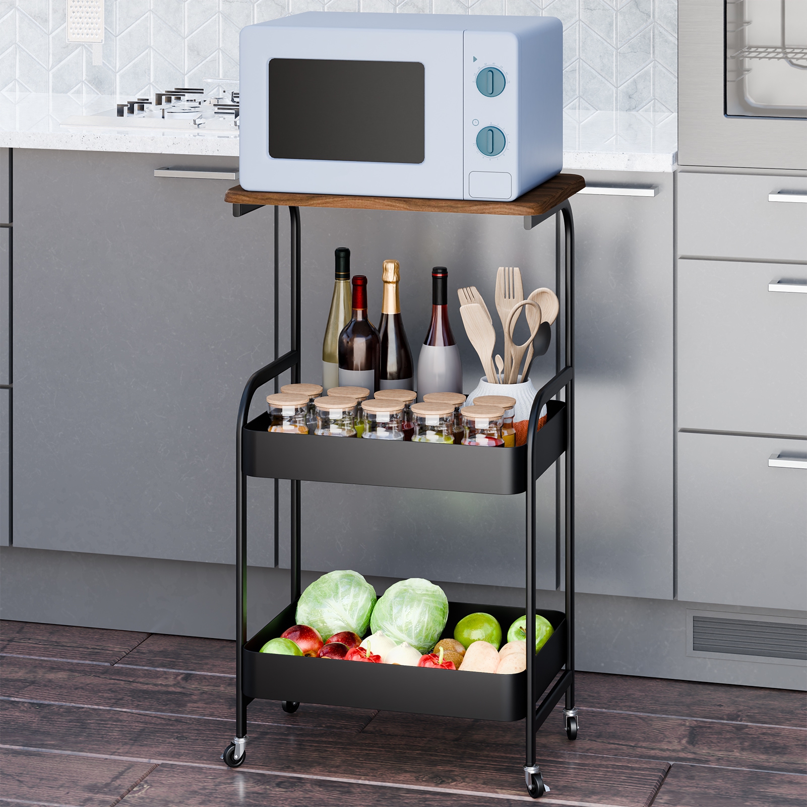 bestolf 3 Tiers Vegetable Spice Rack Microwave Organizer, Freestanding ...