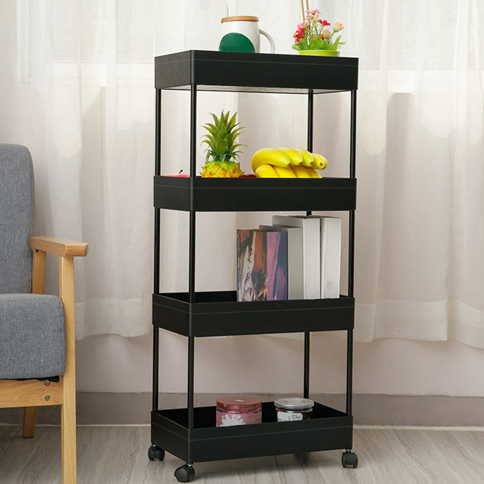 bestolf 4 Layer Plant Stand with Wheels, Kitchen Storage Cart, Living ...