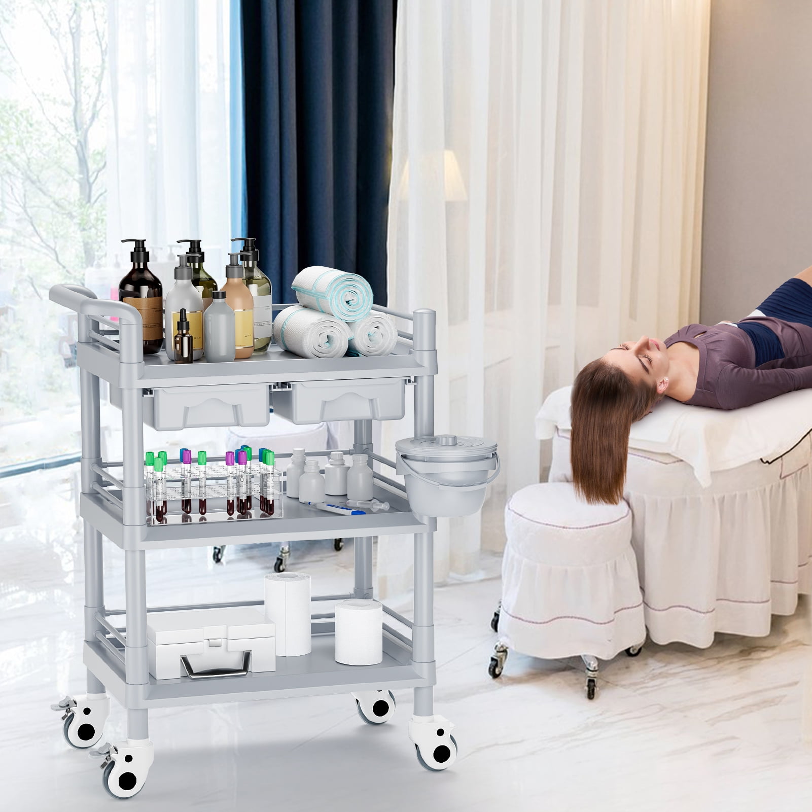 bestolf Beauty Instrument Trolley, Moveable Trolley Cart with 2 Drawers ...