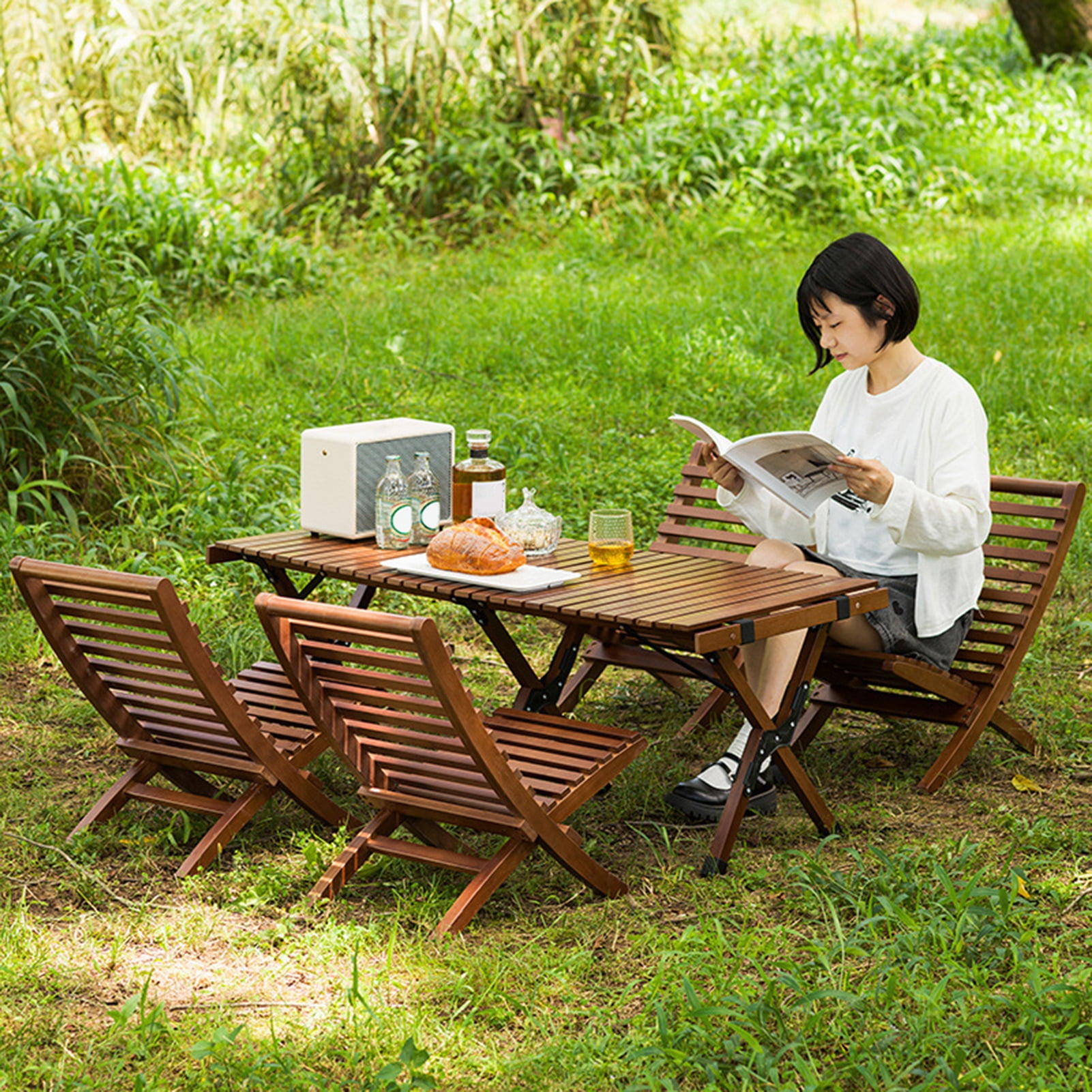 bestolf Folding Moon Chair Ergonomic Bamboo Lightweight Portable ...