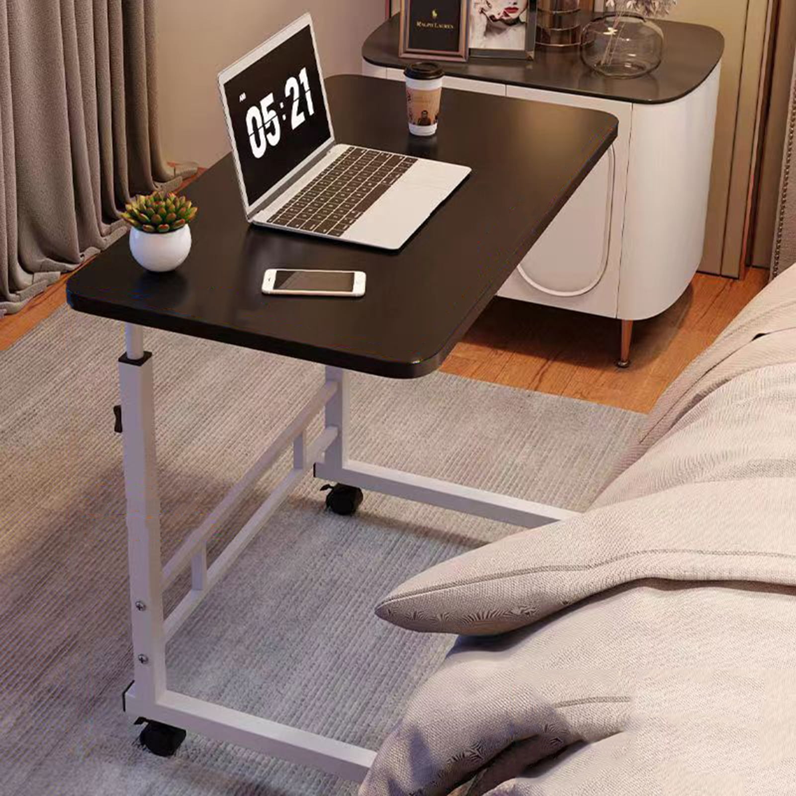 bestolf Height Adjustable Bedside Table with Wheels Overbed TV Tray ...