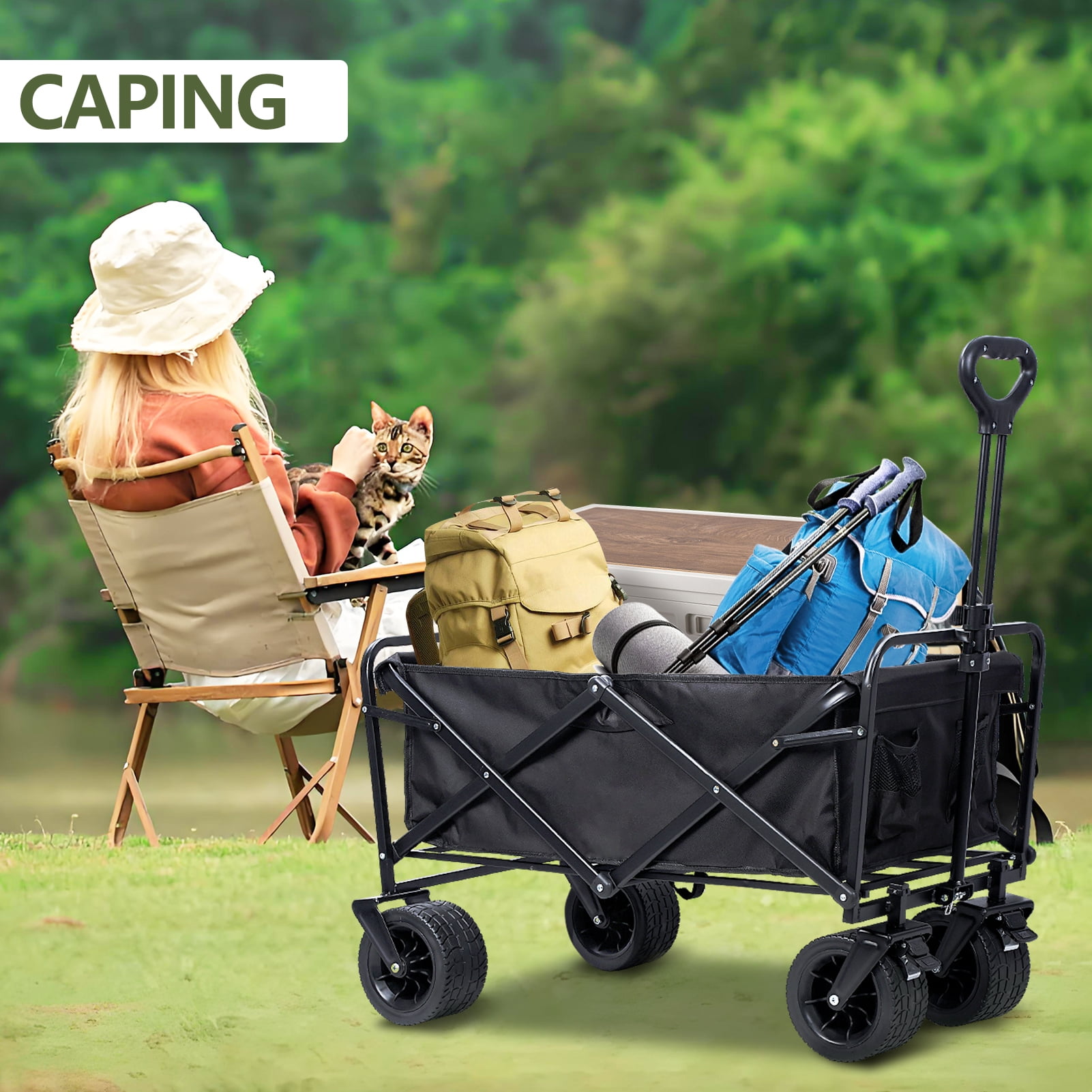 bestolf Oxford Fabric Camping Trolley, Collapsible Folding Wagon Cart ...