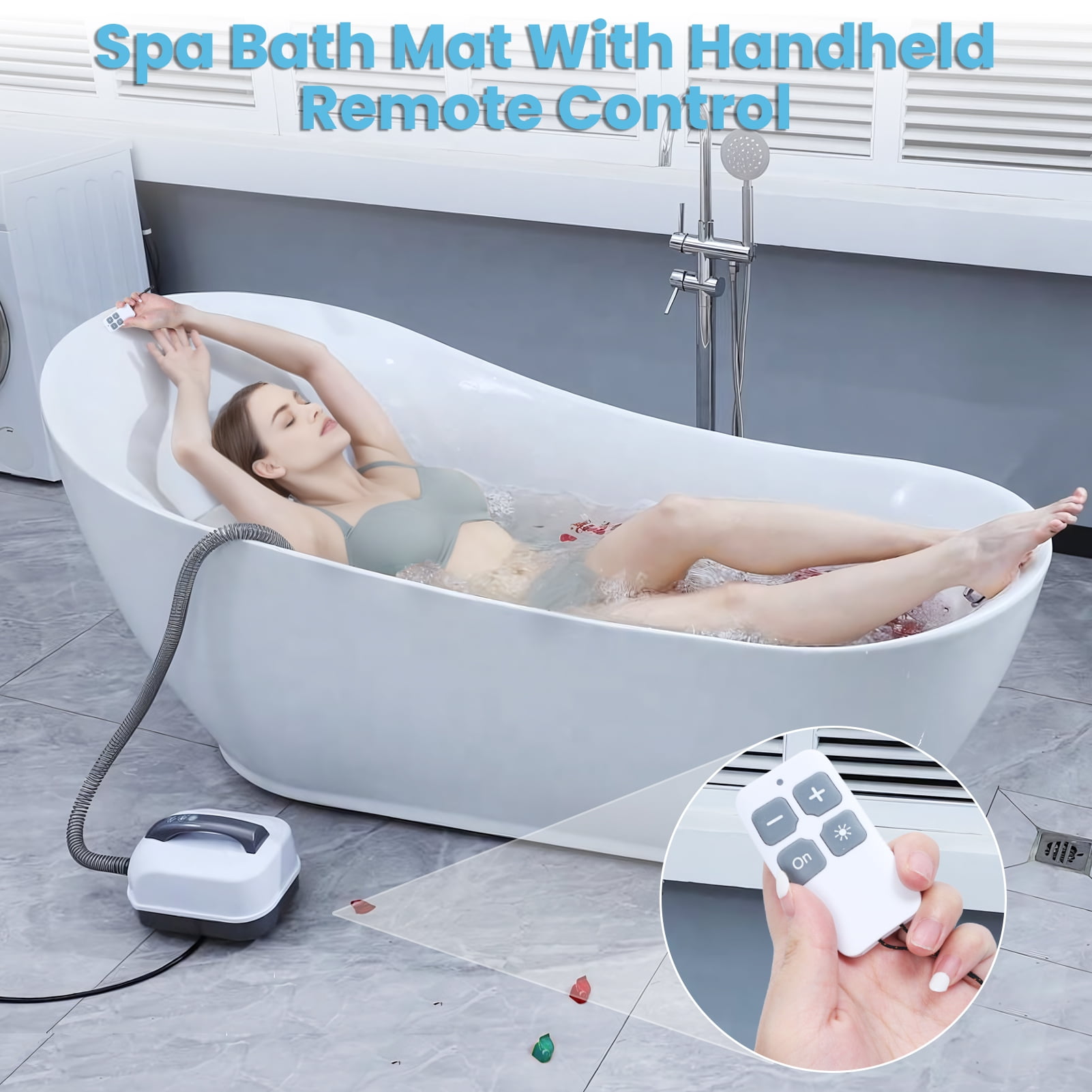 bestolf Portable Spa Bubble Bath Mat, Full Body Bubbling Bath Non-slip Mat with Remote Pillow ...