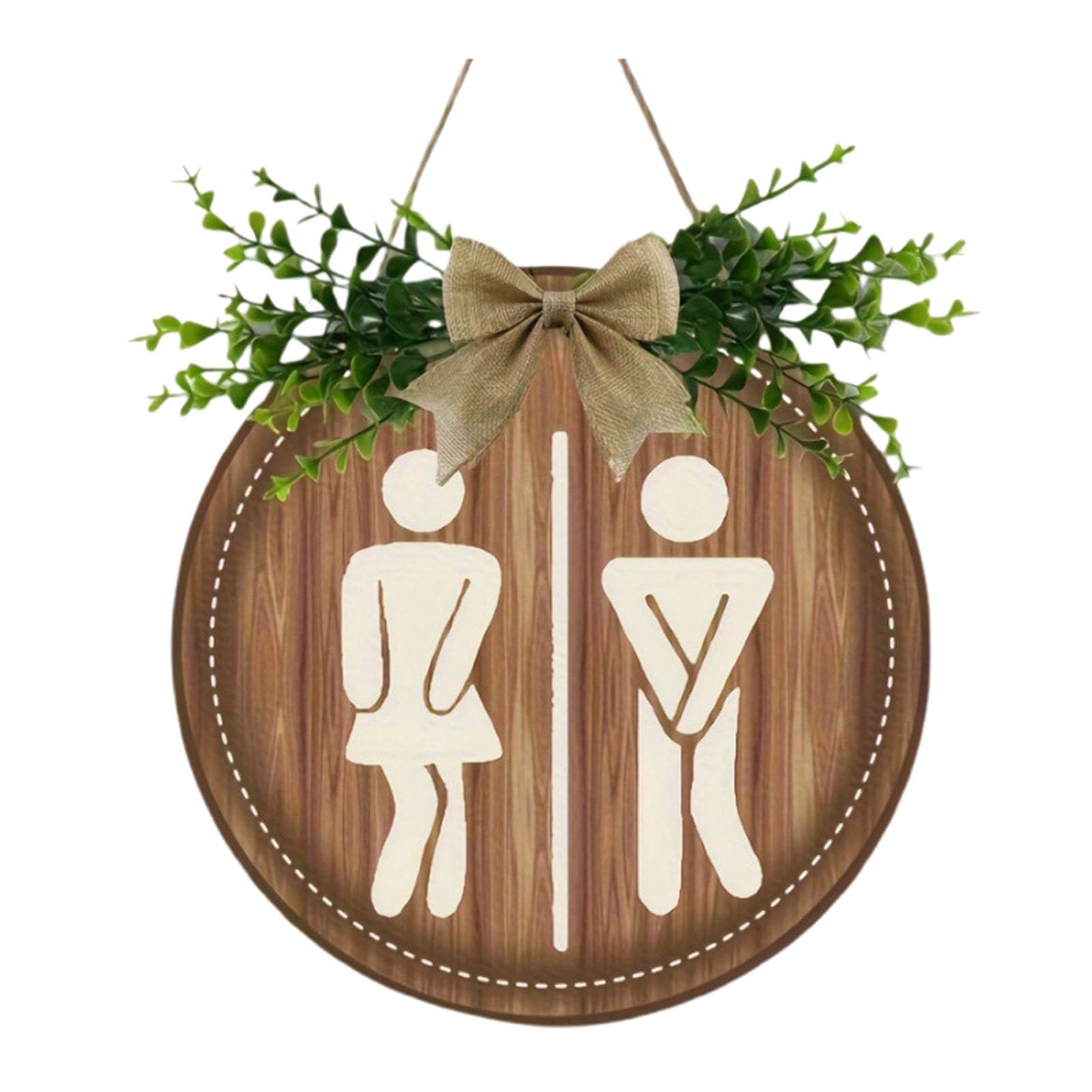 bestolf Wooden Toilet Sign Artificial Green Leaves Wall Decor Bathroom ...