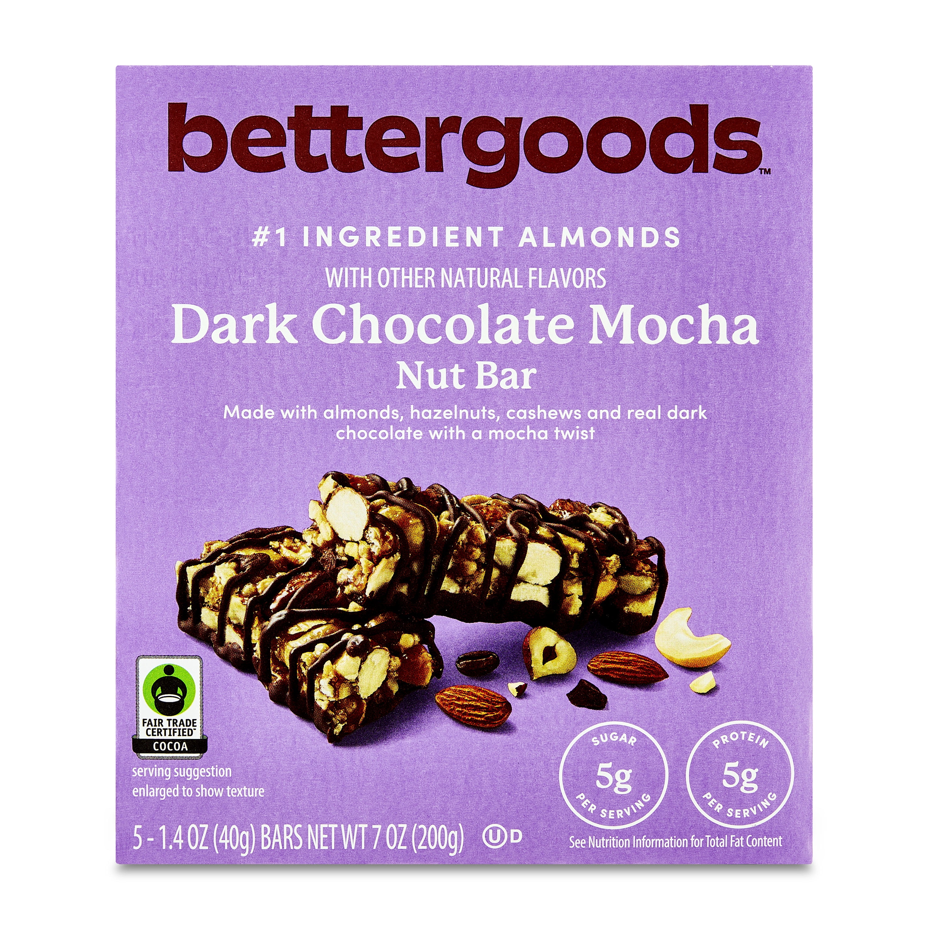 bettergoods Dark Chocolate Mocha Nut Bar, 1.4 oz, 5 Count - Walmart.com