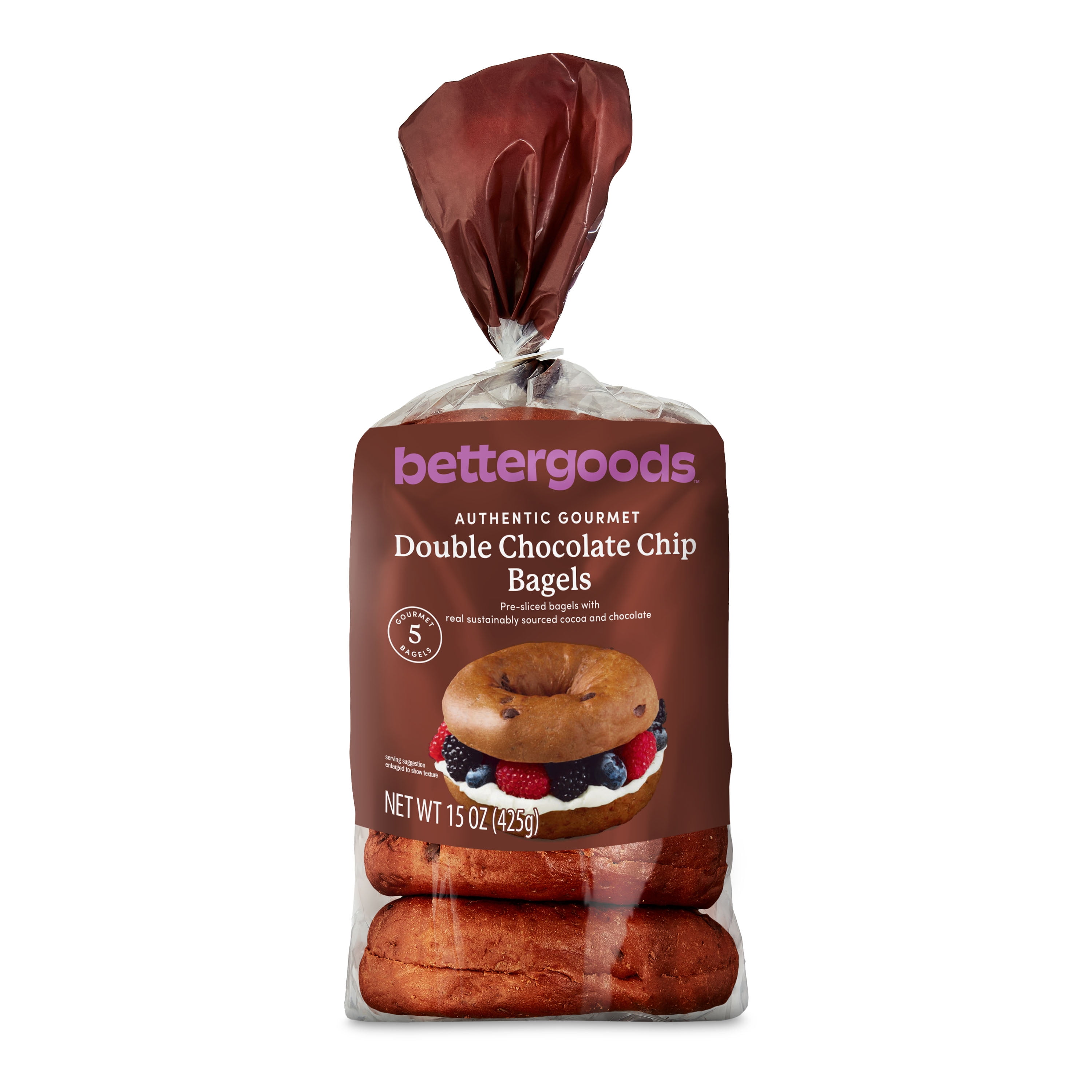 bettergoods Double Chocolate Chip Bagels 15 oz 5 Count Gourmet Pre ...