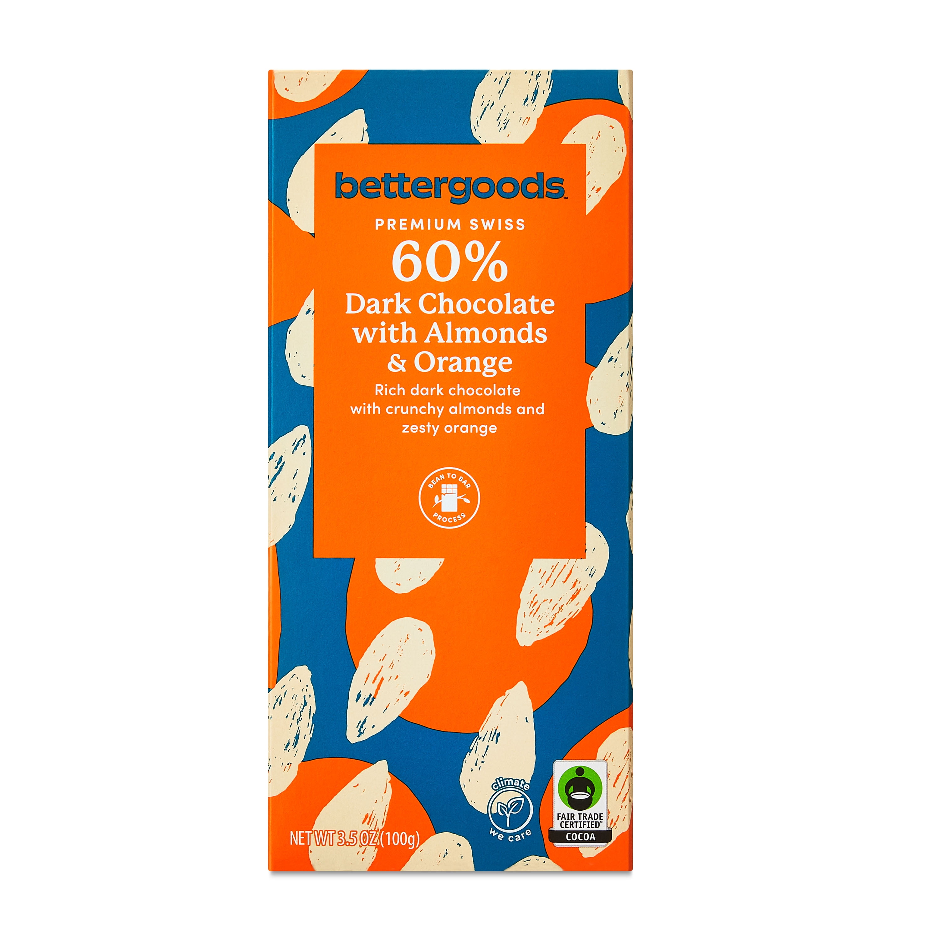bettergoods Swiss 60% Dark Chocolate Bar with Almonds and Orange, 3.5 ...