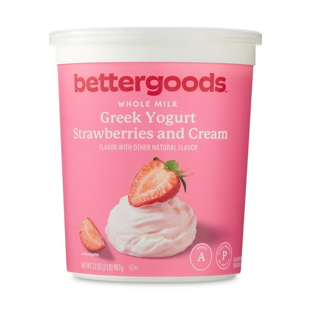 bettergoods Whole Milk Strawberries and Cream Greek Yogurt, 32 oz Tub ...