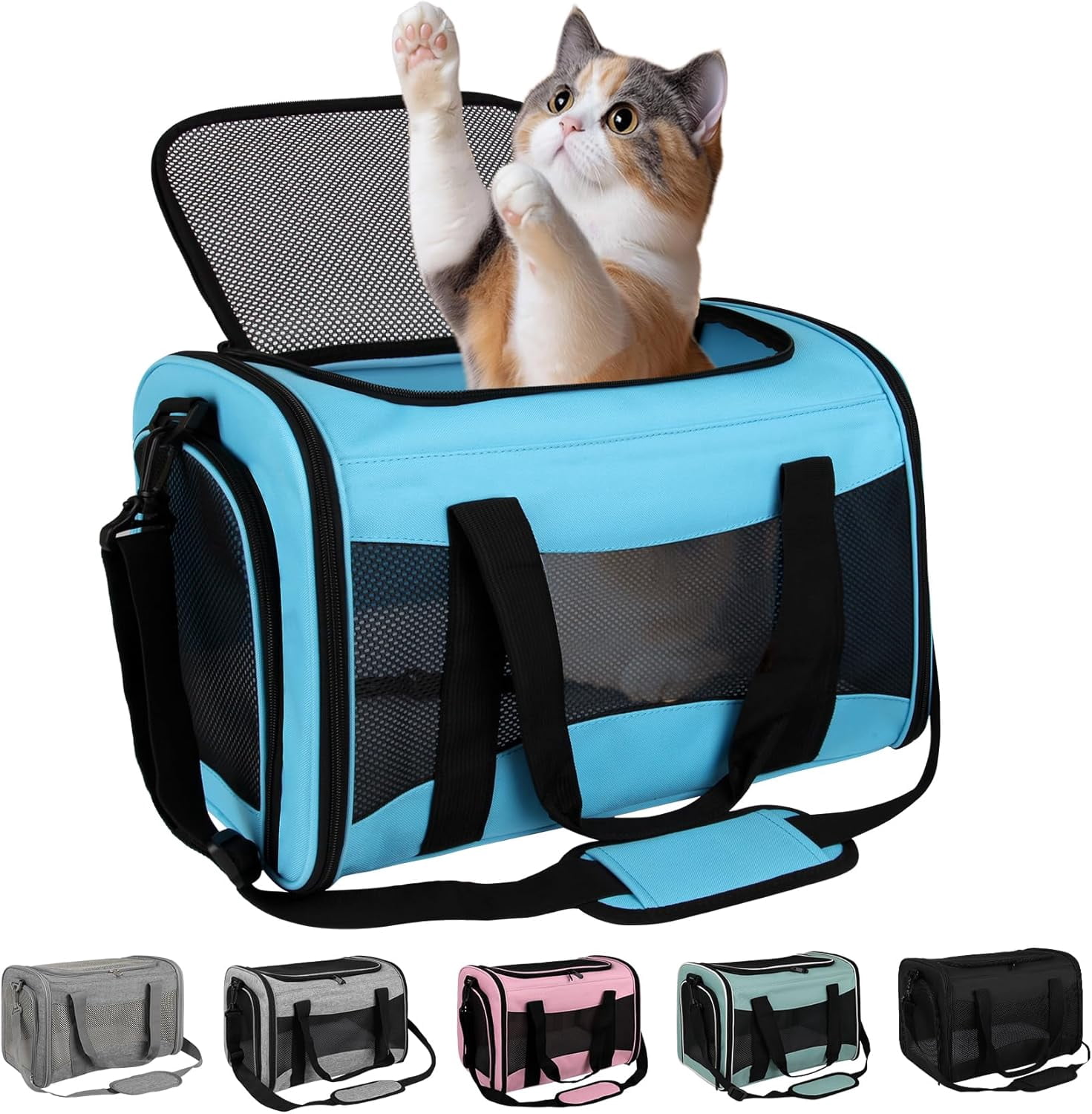 bftuiol Cat Carrier for Pets up to 15 Lbs, Soft Sided Breathable Mesh ...