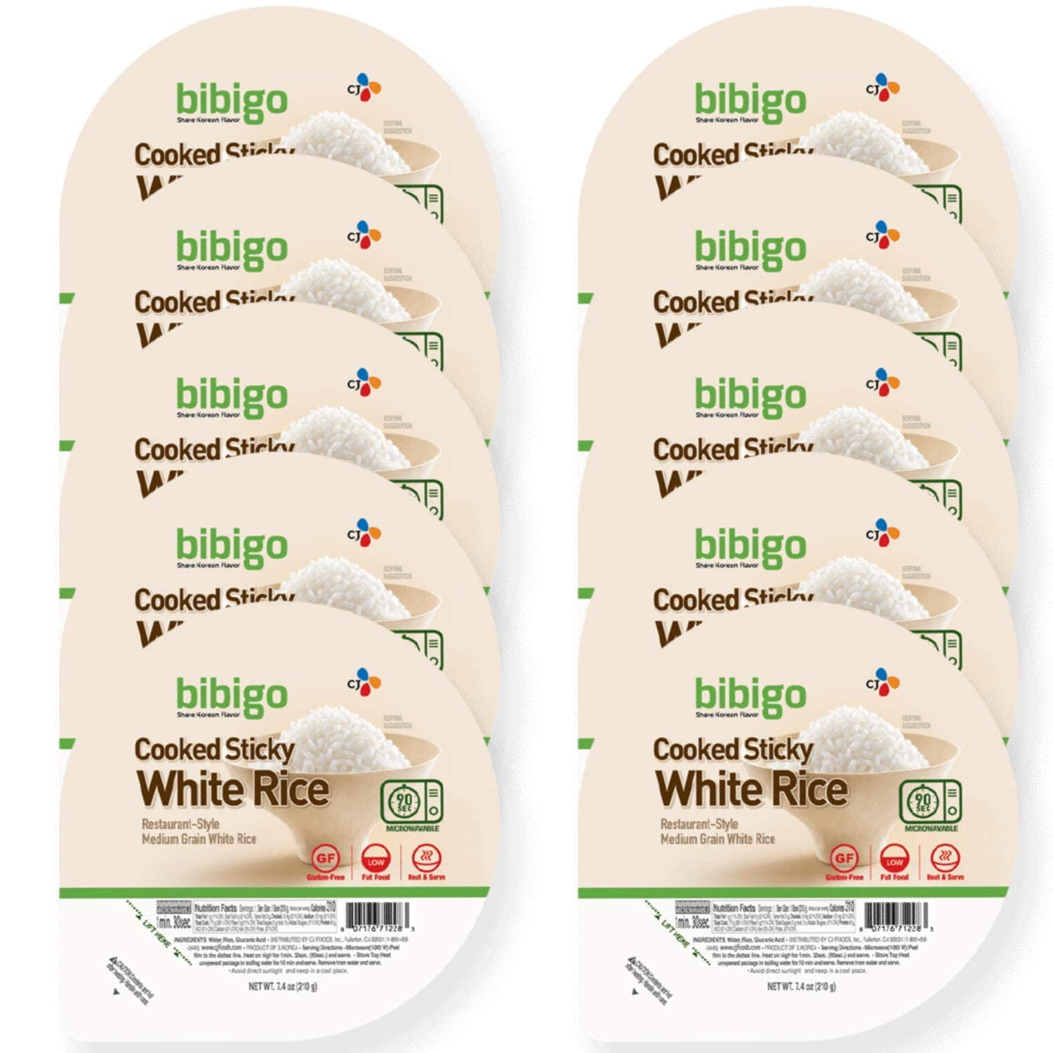 bibigo Ready Serve Cooked Sticky White Rice Bowls, Medium Grain ...