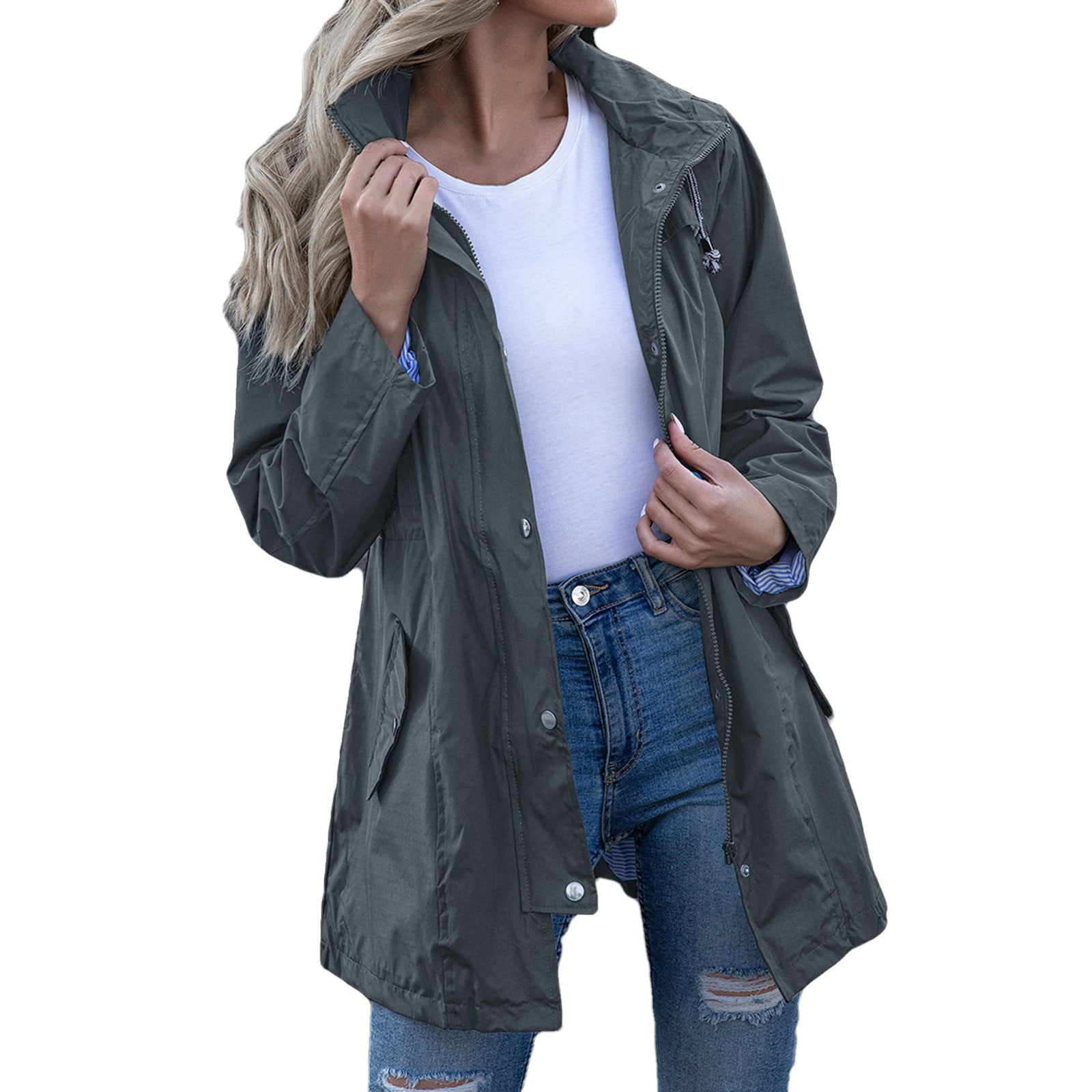 bifavgk Winter Coats for Women, Solid Hooded Slim Pocket Jacket, Single ...