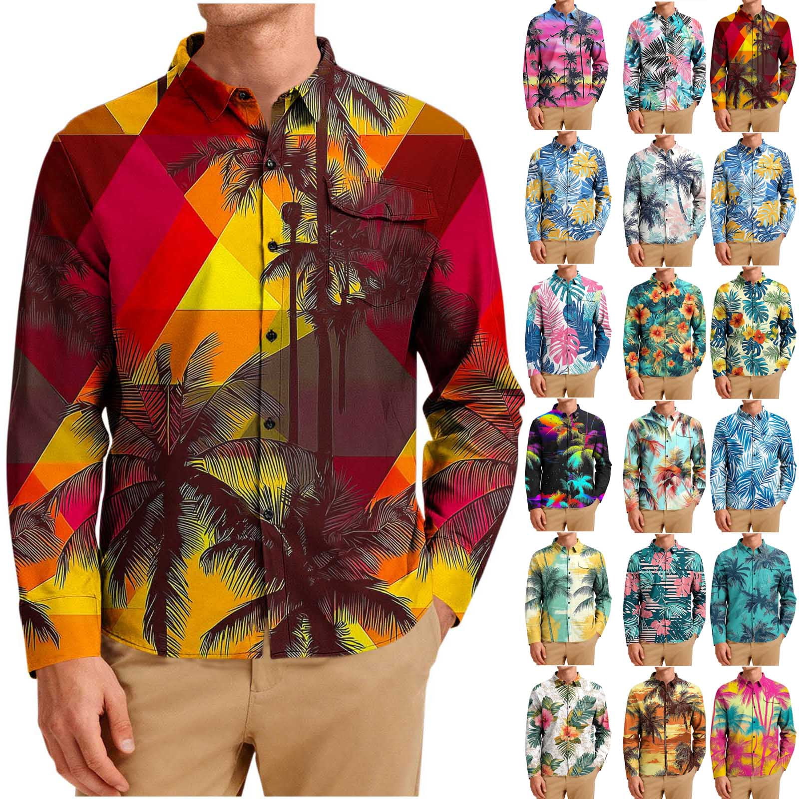 UVEASISHA big and tall Button Down Shirts for men Striped Palm Printed ...