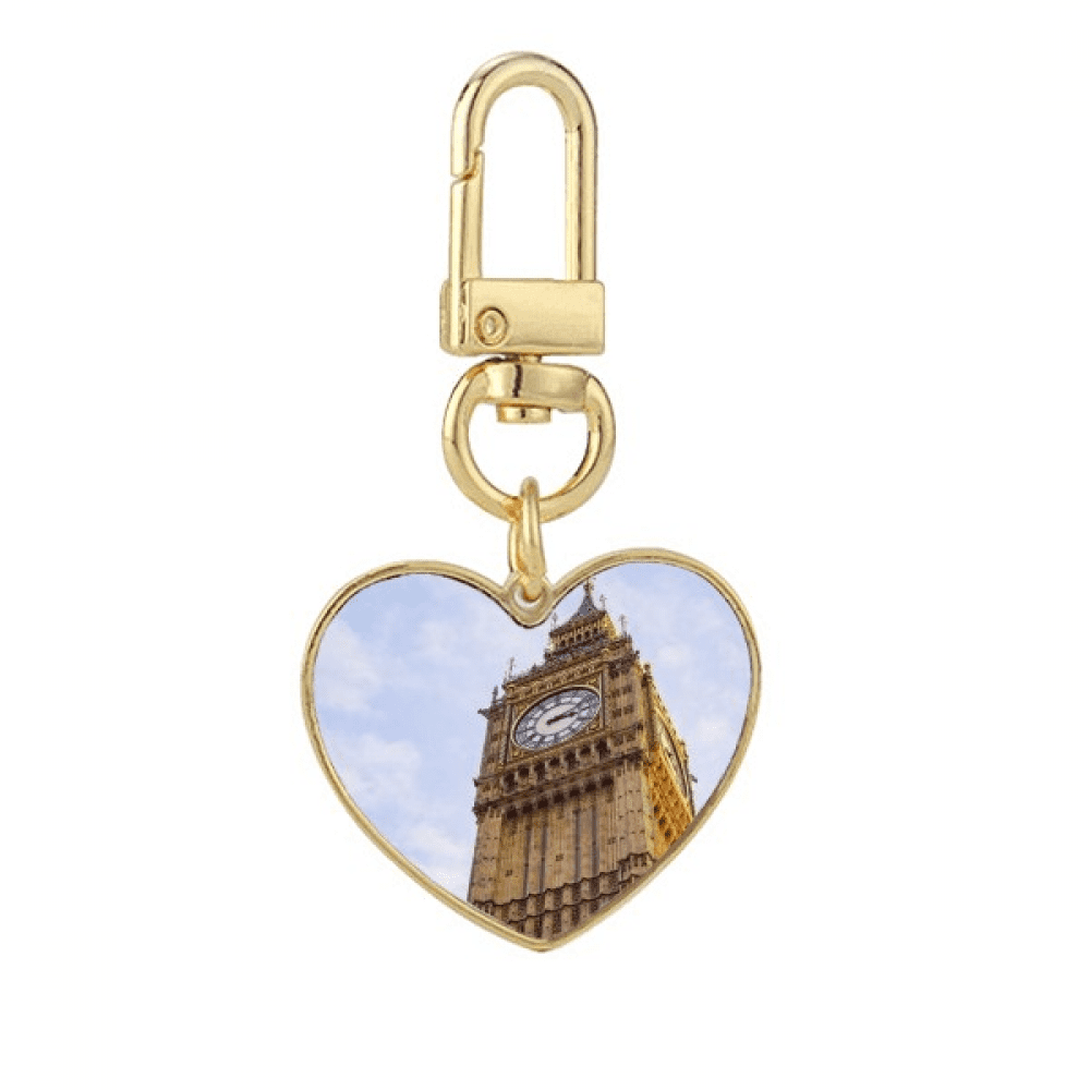 big ben blue white clouds gold heart keychain metal keyring holder ...
