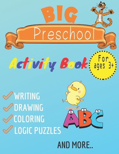 big preschool activty book writing, drawing, coloring, logic puzzles ...