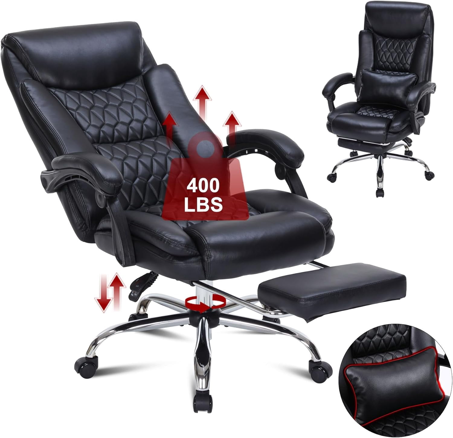 A big and tall executive office chair designed to support up to 400 lbs ...