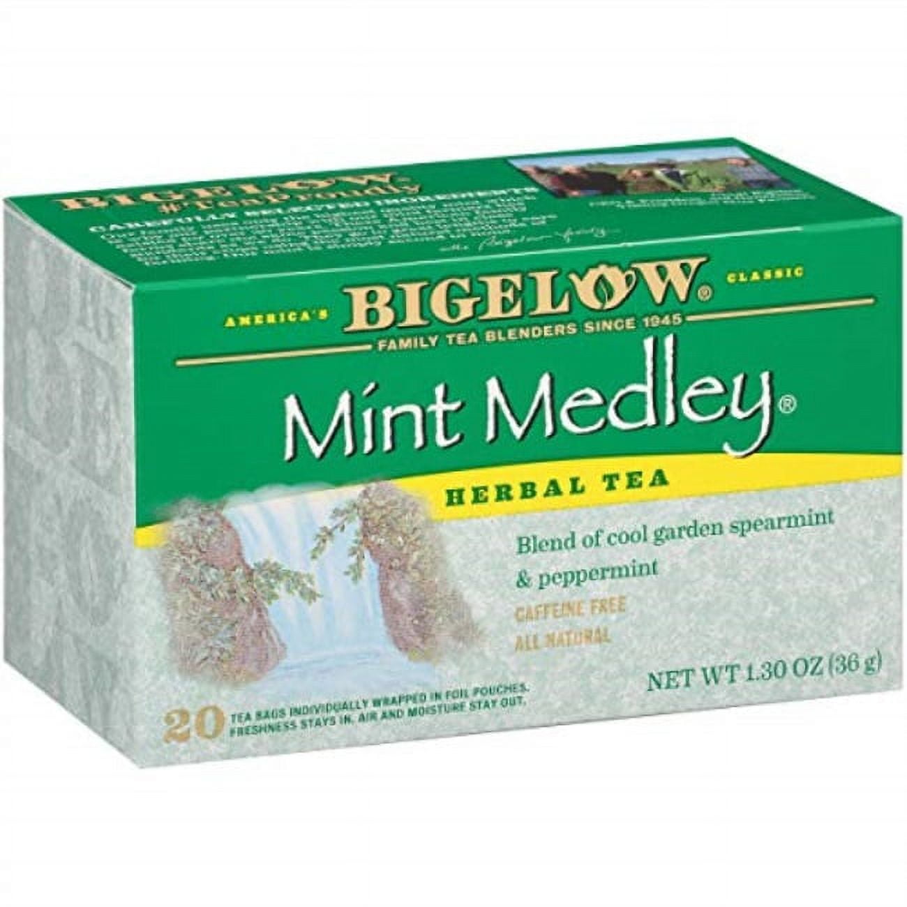 Bigelow Mint Medley Herbal Tea Bags 20 Count Box (Pack of 6), Caffeine ...