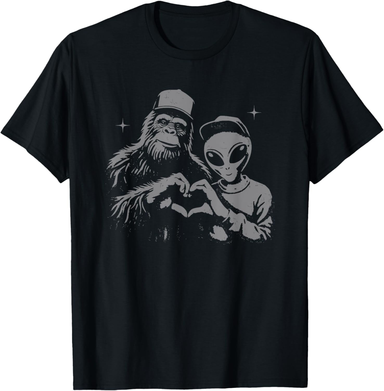 bigfoot and alien Sasquatch love hand sign T-Shirt Tops Tee - Walmart.com