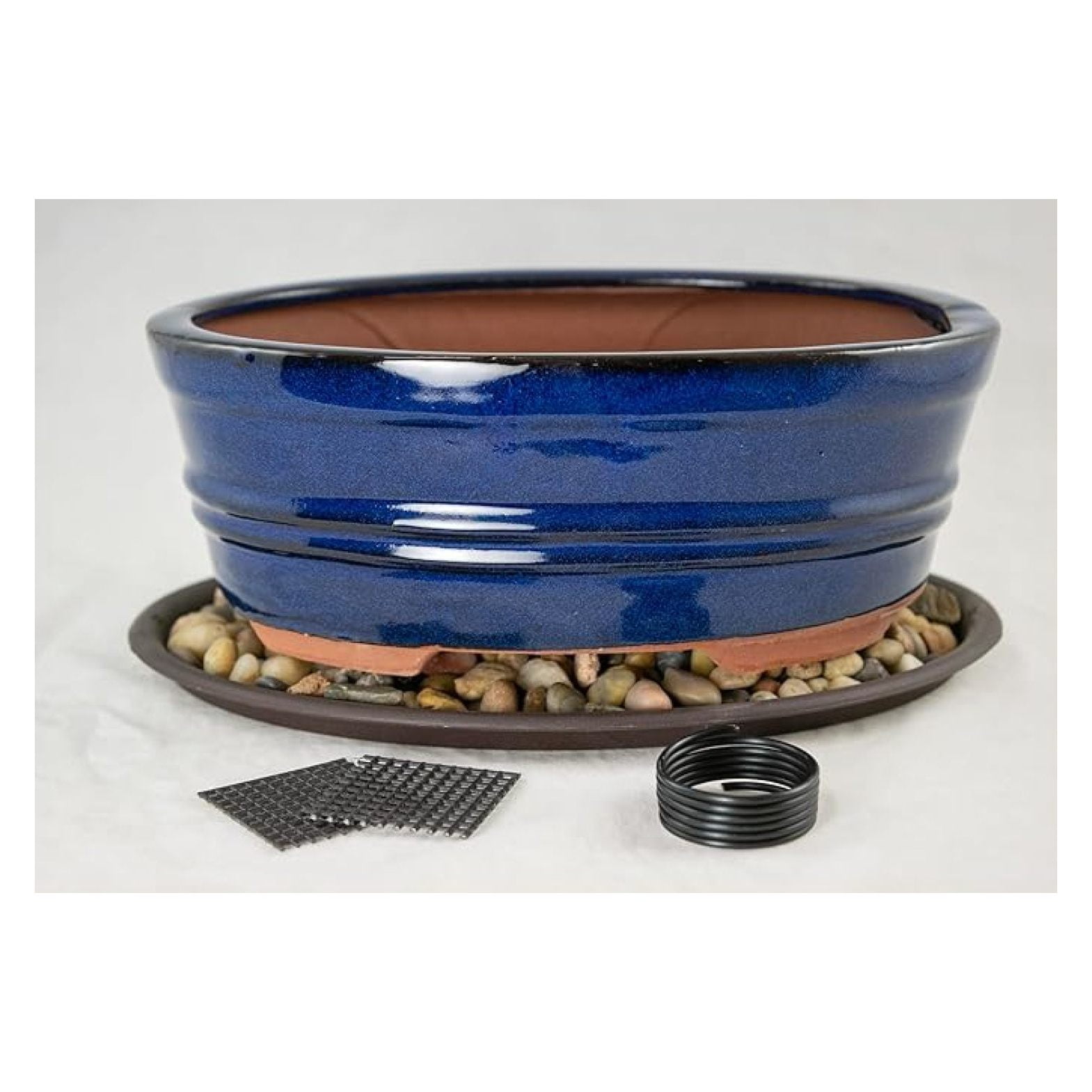 bigsnowball 8" Oval Dark Blue /Cactus & Pot + Tray + Rock + Mesh Combo ...