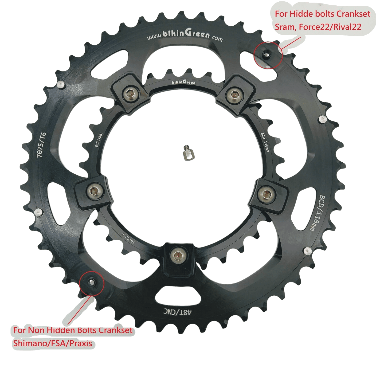 bikinGreen CNC Road Chainring 48/31T BCD 110mm 5 Bolts 10-11 Speed ...
