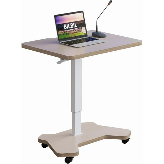 bilbil Pneumatic Height Adjustable Standing Desk, Locking Wheels Overbed Table with Smooth ...