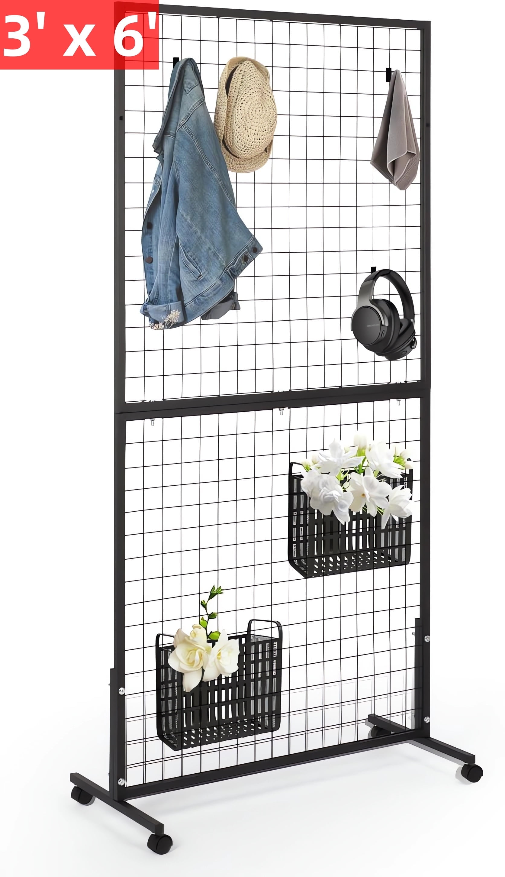 Bimiti 3' x 6' Gridwall Panel Tower with Wheels, Retail Display Rack ...