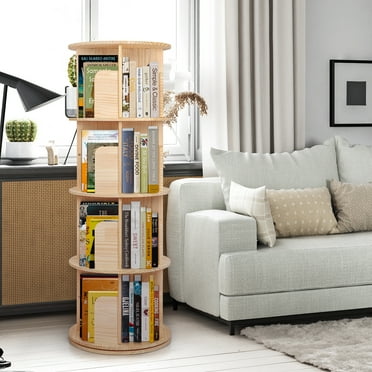 Qunbio 5 Tier Bedroom Bookshelves, Round Spinning 360 Degrees Revolving ...
