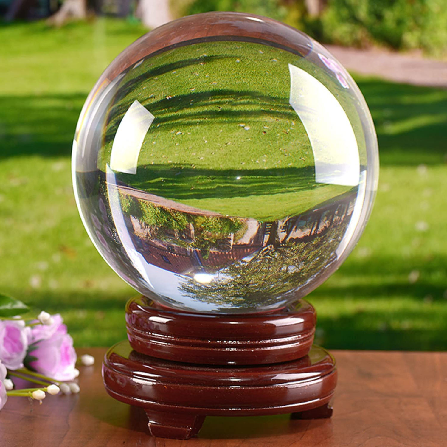 Amlong Crystal Clear Faceted Crystal Ball 110mm 4.2 with Wooden Stand ...