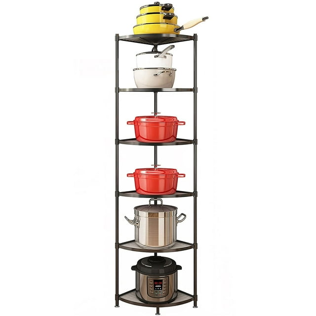 bimiti 6 Tier Kitchen Corner Pot Rack - 65" Height Triangular Storage ...