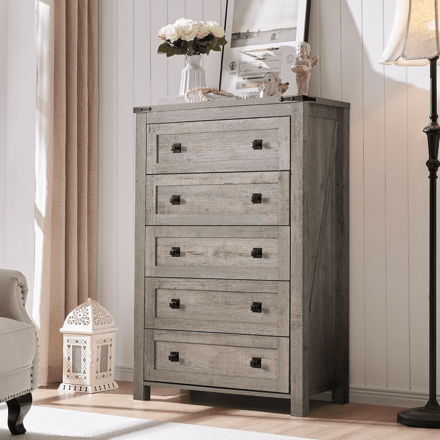 binoen 6 Drawer Dresser for Bedroom Farmhouse 54 Inch Wide Rustic Wood ...