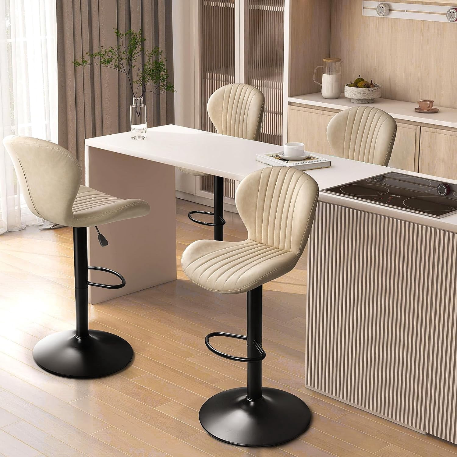binoen Bar Stools Adjustable Swivel Counter Height Bar Stools with Back ...