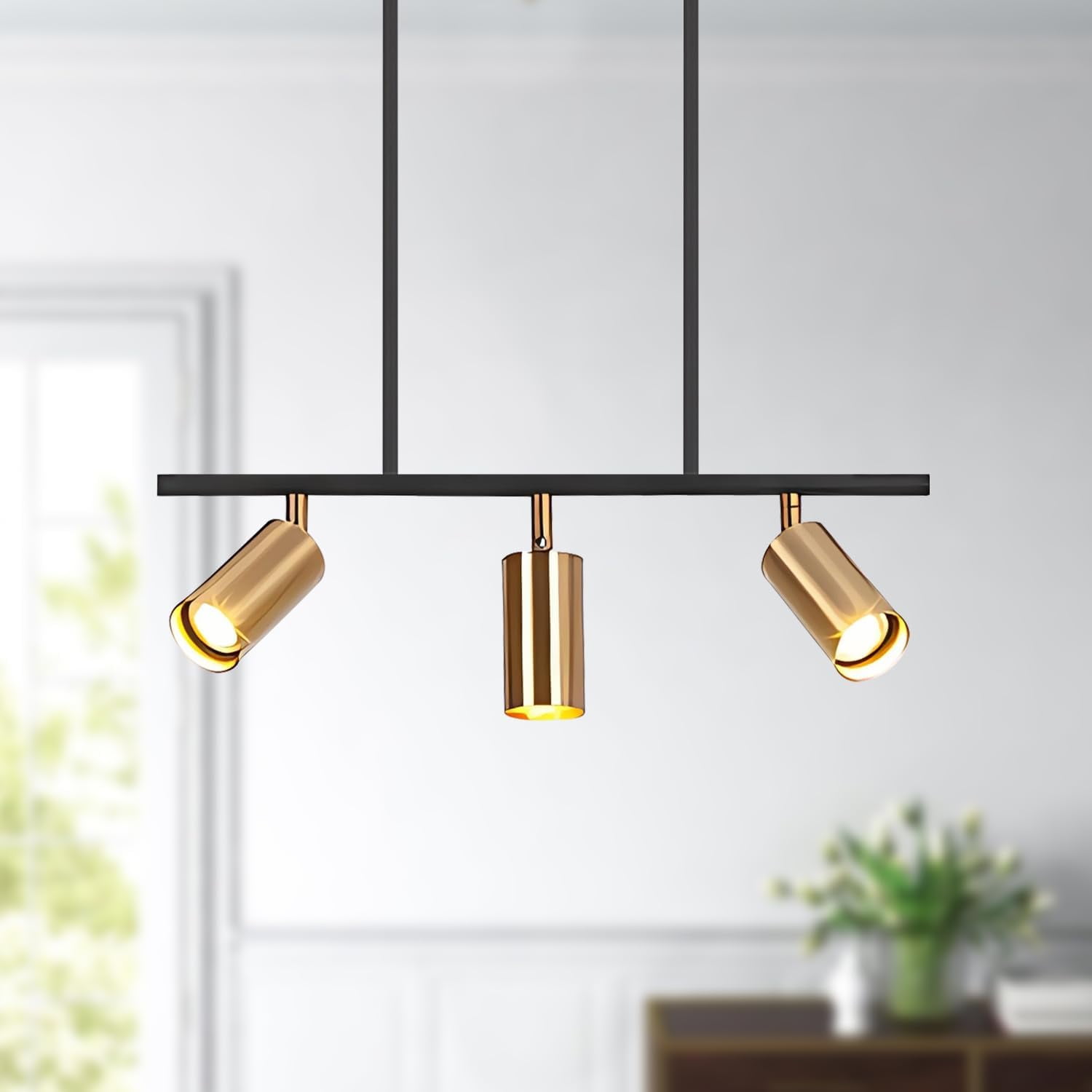 binoen Brass Gold 5-Light Track Lighting Pendant Mid Century Modern LED ...