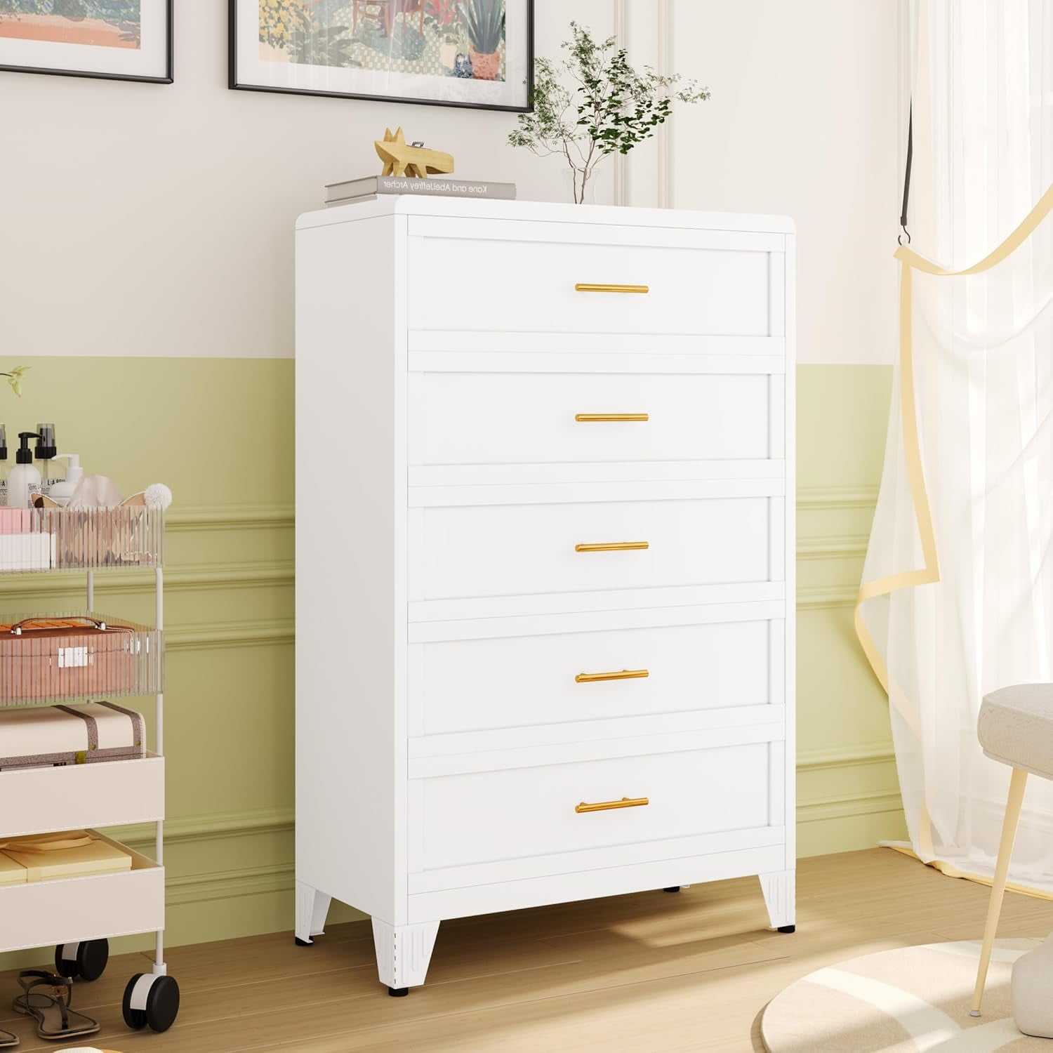 binoen Metal Drawer Storage Cabinet 4 Drawers with Open Countertop Tall ...