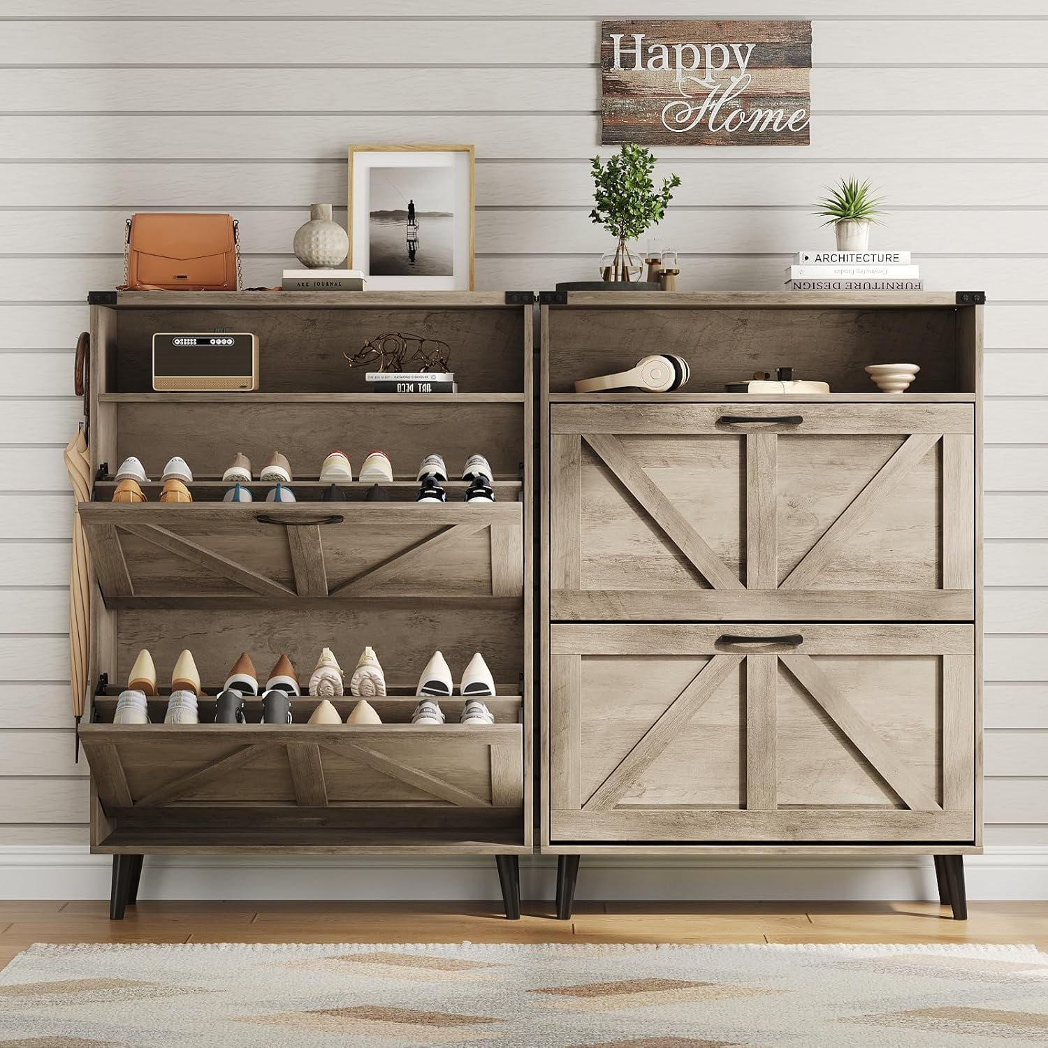binoen Shoe Storage Cabinet with 2 Flip Drawers Freestanding Narrow ...