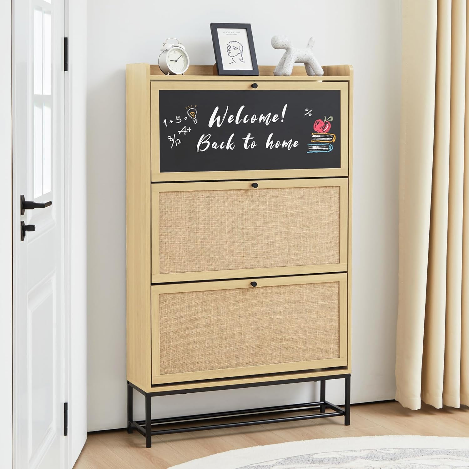 binoen Shoe Storage Cabinet with 2 Flip Drawers Wooden Narrow Shoe ...