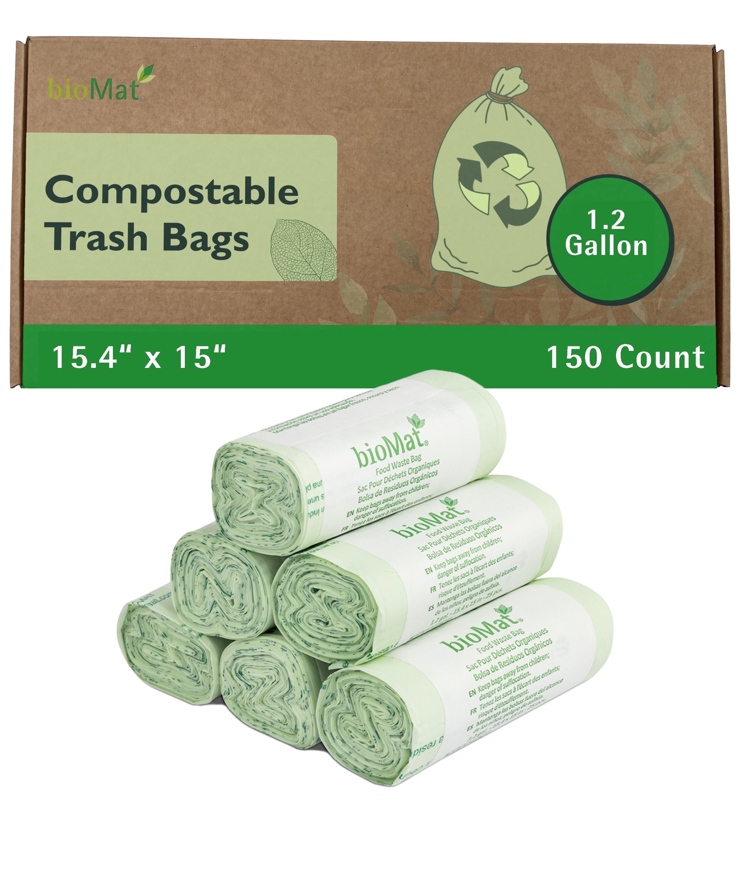bioMat 1.2 Gallon Compostable Bags, Tear Resistant, Leak Proof ...