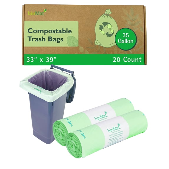 bioMat Compostable Trash Bags 35 Gallon, 20 Count, Tall flat top ...