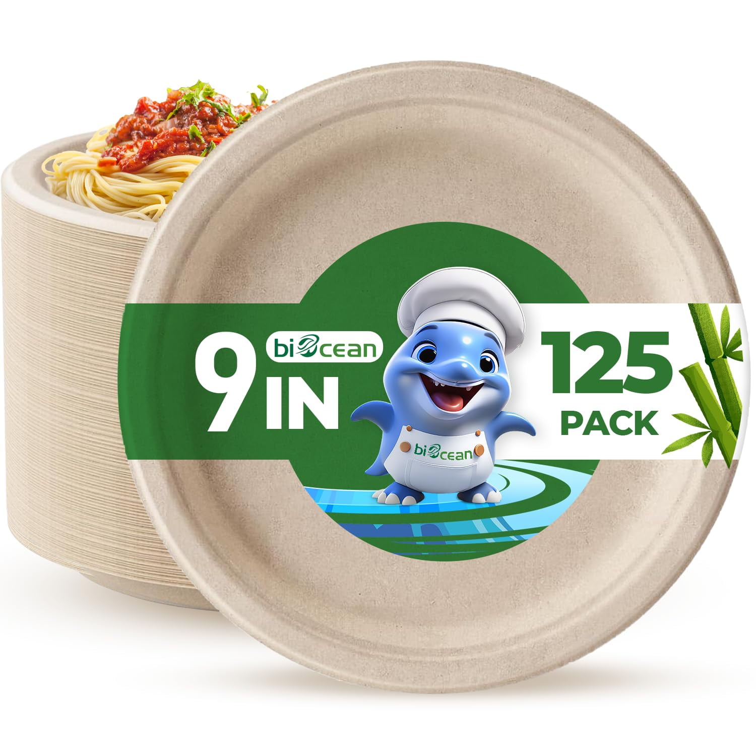 biocean 9 Inch Compostable DEF29 Plates [125 Pack] - Heavy Duty Brown ...