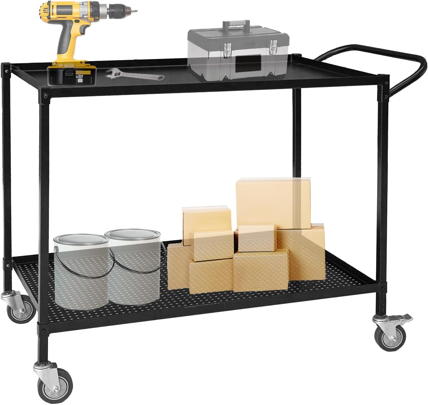 biosp 2 Tier Utility Cart with Wheels 900lbs Capacity, Heavy Duty ...