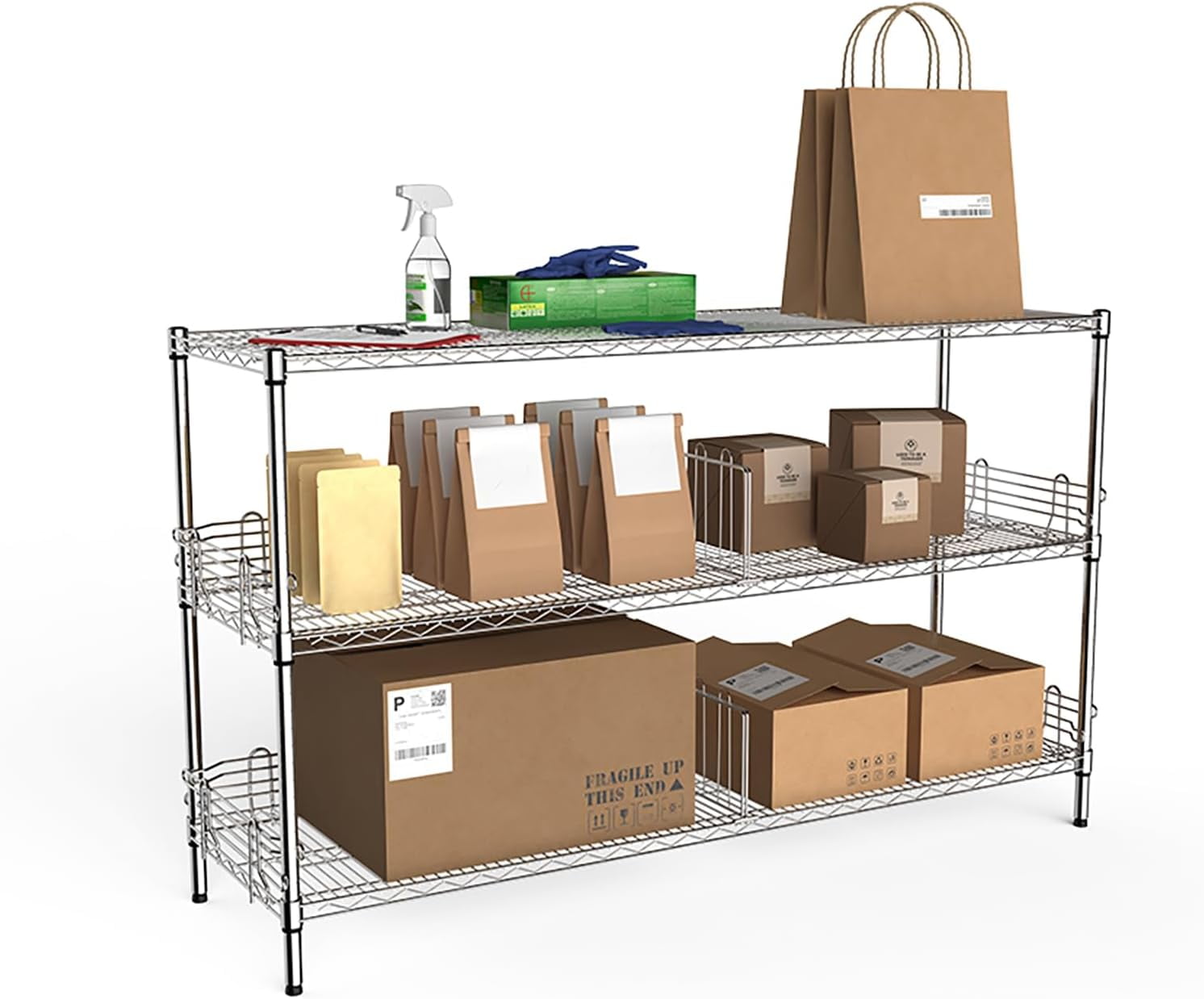 biosp 3-Tier Adjustable Steel Wire Rack Shelving Unit, Metal Storage ...