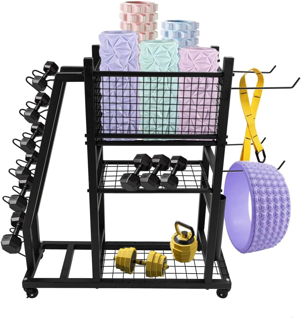 biosp Dumbbell Weight Rack with Wheels & Hanging Hooks, 420 lbs Load ...