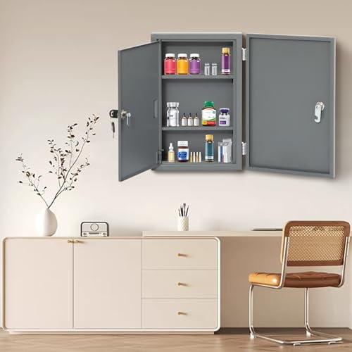 biosp First Aid Wall Mount Medicine Cabinet with Lock, Steel Drug ...