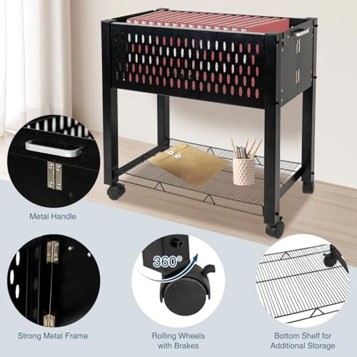 biosp Mesh Rolling File Cart, Open-Top Alloy Steel File Storage Cabinet ...