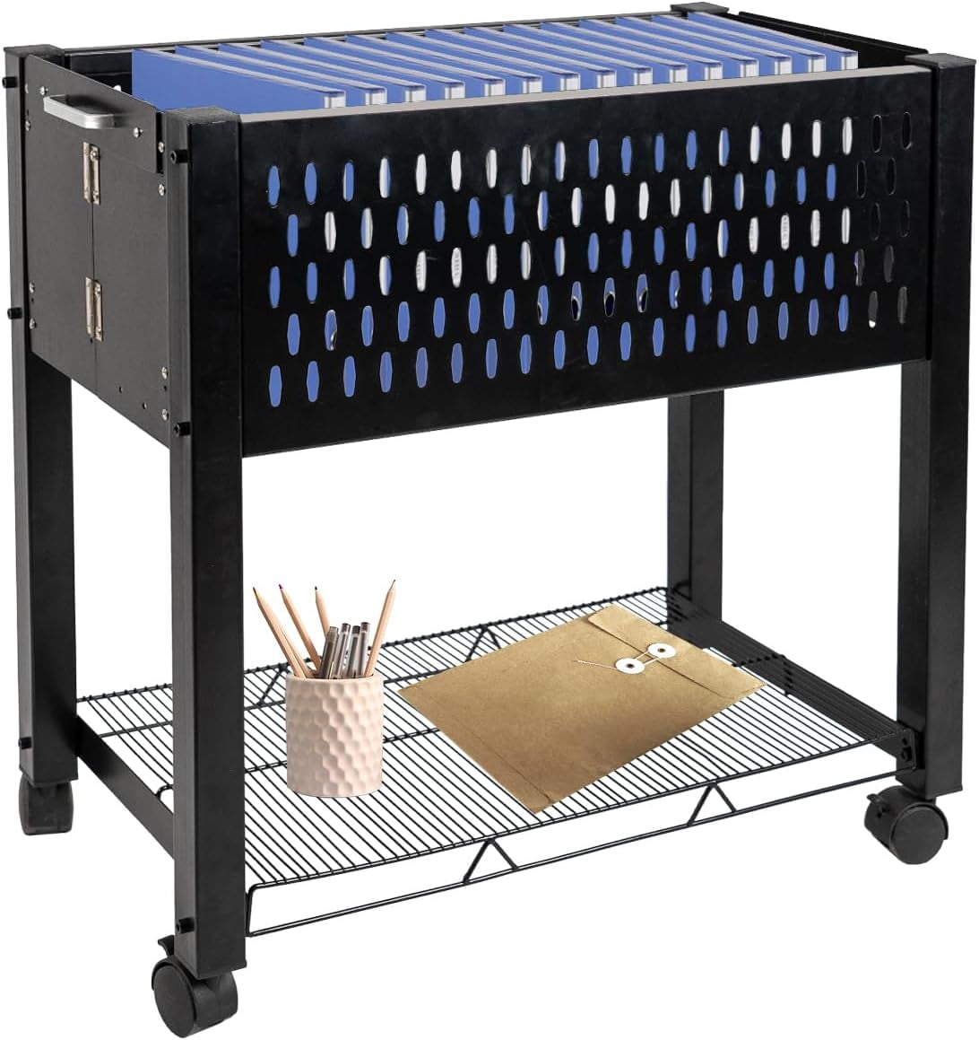 biosp Mesh Rolling File Cart, Open-Top Alloy Steel File Storage Cabinet ...