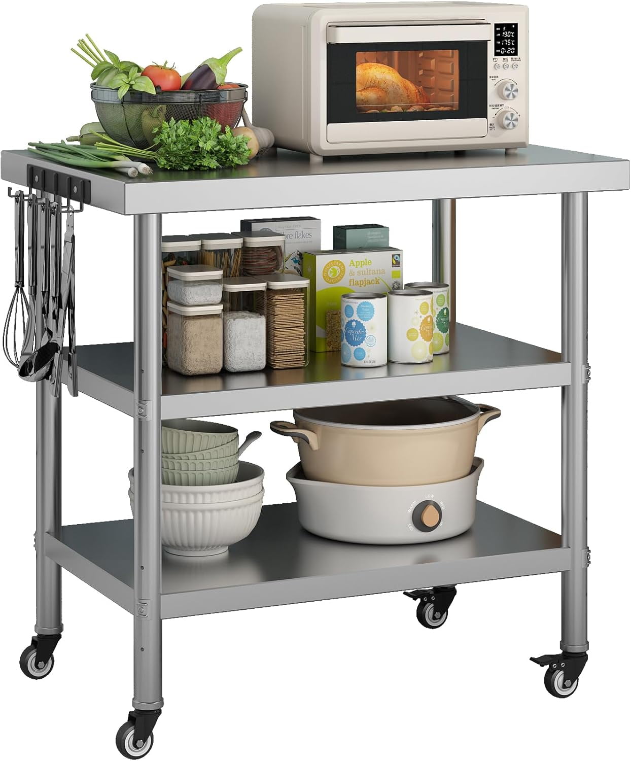 biosp Stainless Steel Table with Wheels, 36" X 24" Heavy Duty Food Prep ...