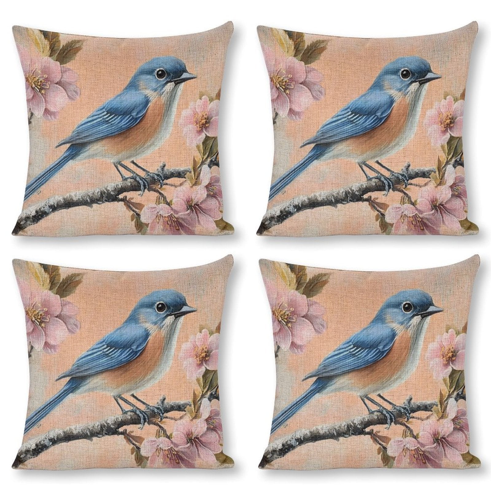 bird, branch, flowers Linen toss pillowcase decoration pillowcase ...