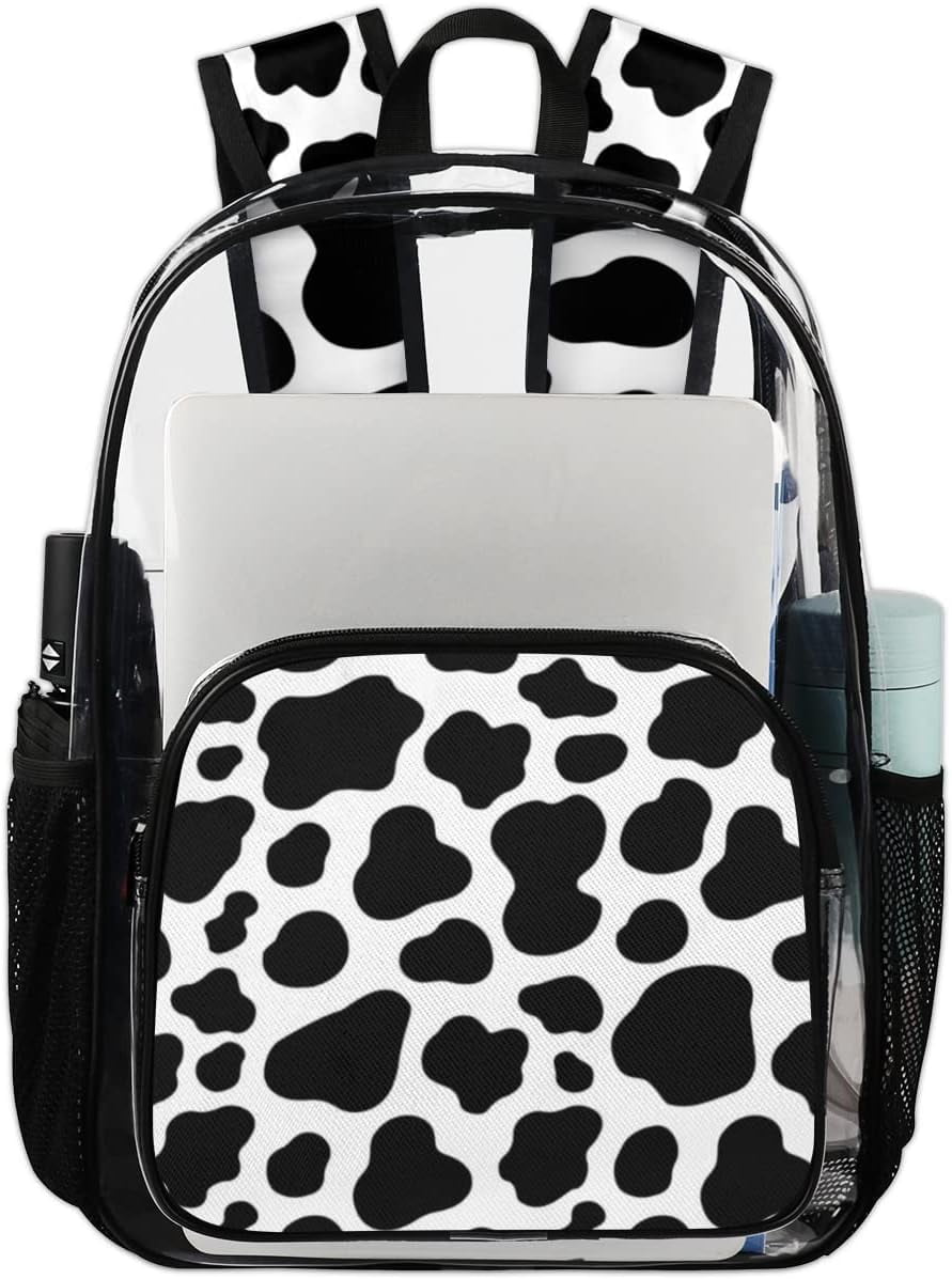 bisibuy Cow Print White And Black Clear Backpack Stadium Approved Heavy ...
