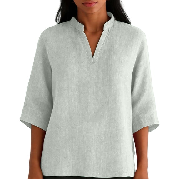 biudgviw 3/4 Length Sleeve Womens Tops V Neck Loose Fit Blouse Fall ...